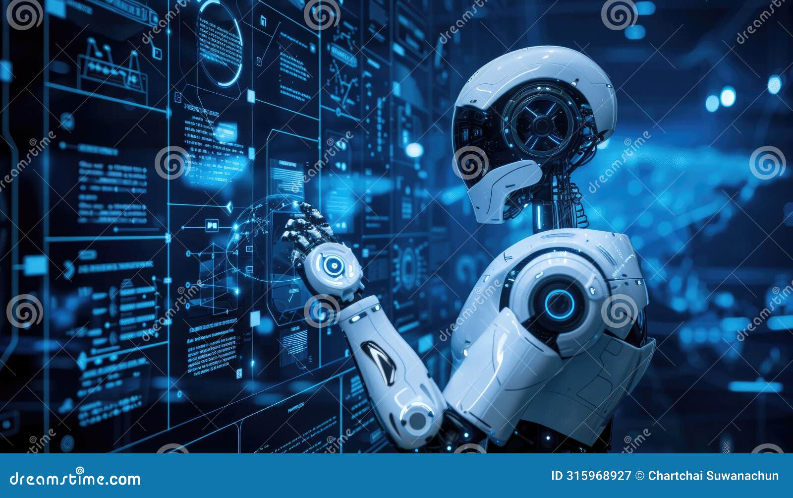 A Robot is Interacting with a Computer Screen by AI Generated Image Stock Image - Image of ...
