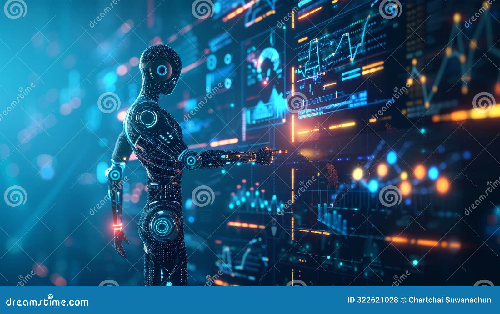 A Robot is Interacting with a Computer Screen that is Filled with ...