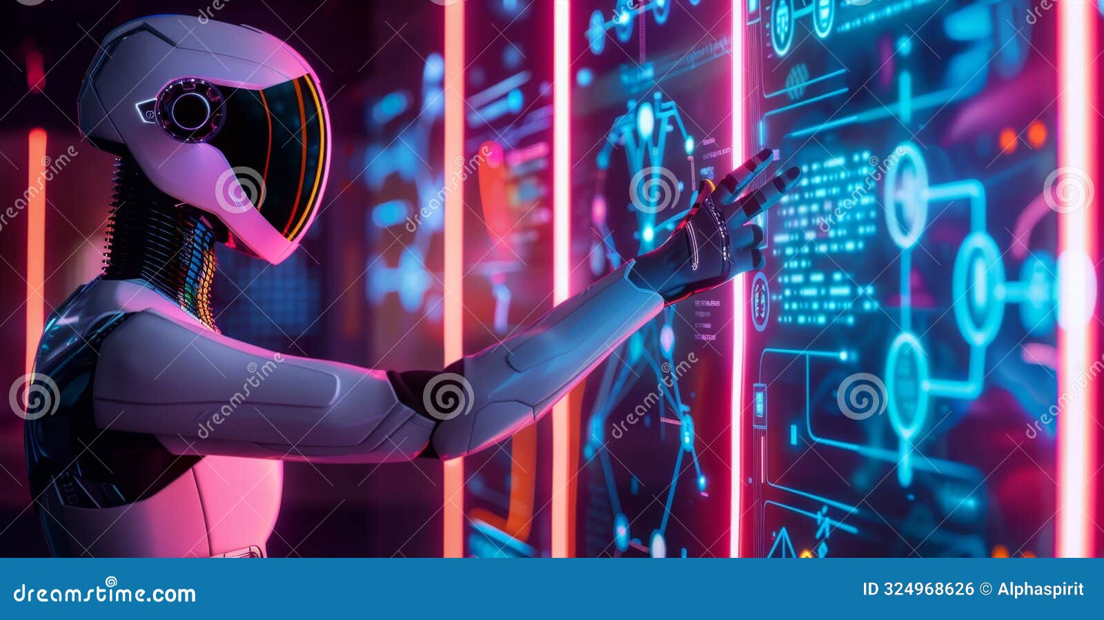 Robot Interacting with Futuristic Interactive Control Panel with ...