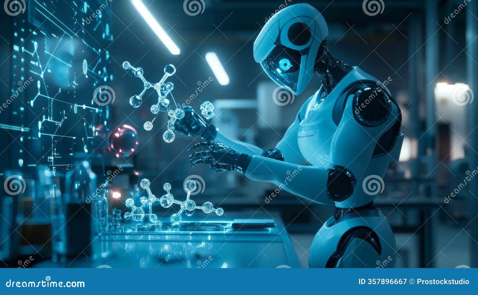 A Robot Interacts with a 3D Model of a Molecule in a Laboratory Setting ...