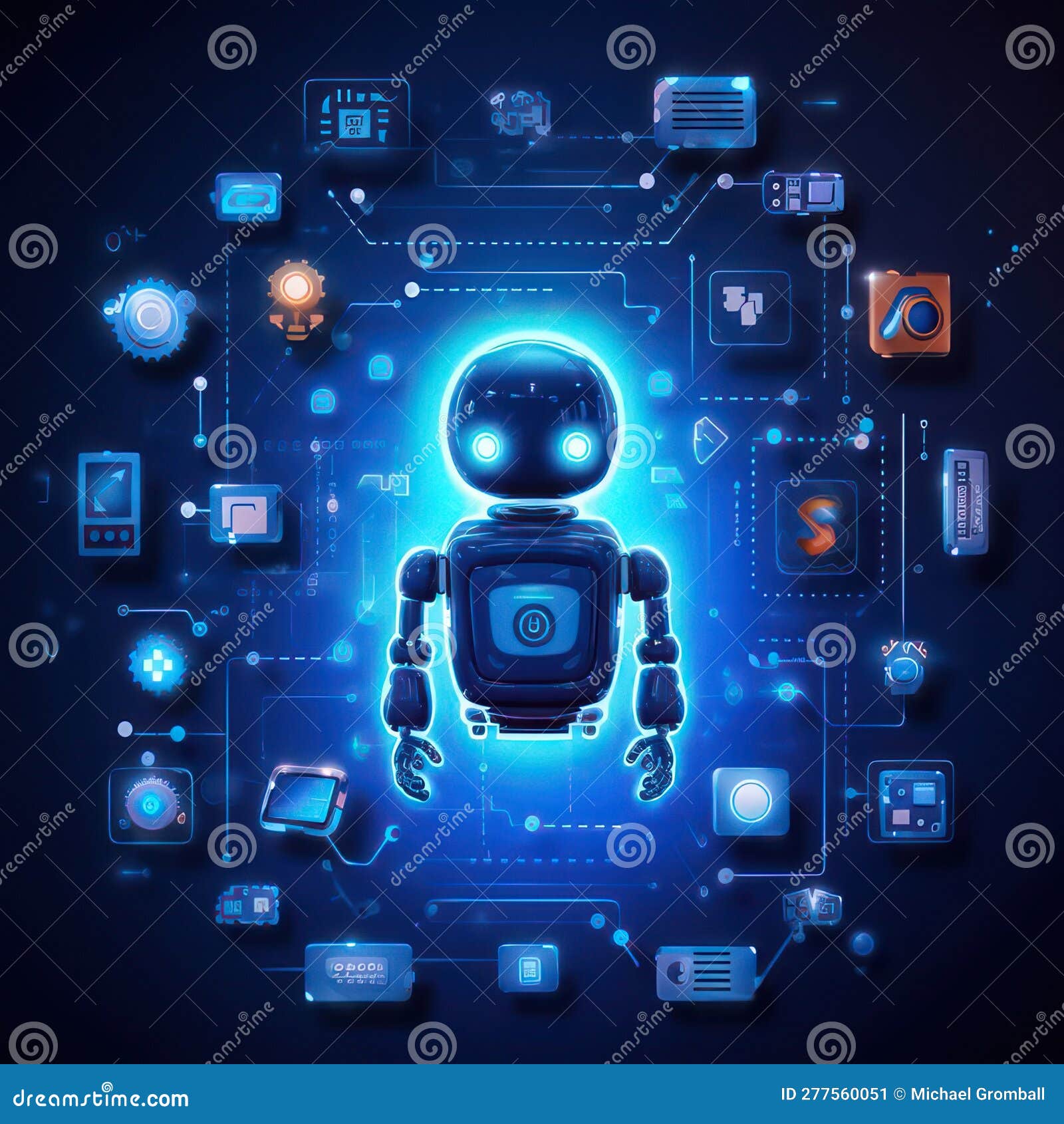 Robot Interface with Blue Icons Created with Generative AI Stock ...