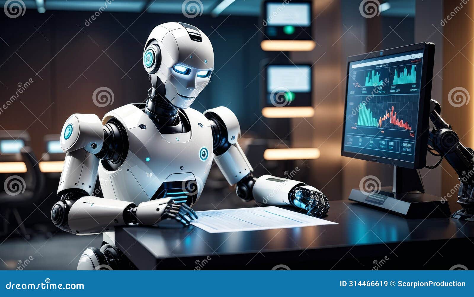 Robot Interpreting Financial Reports Stock Image - Image of economy ...