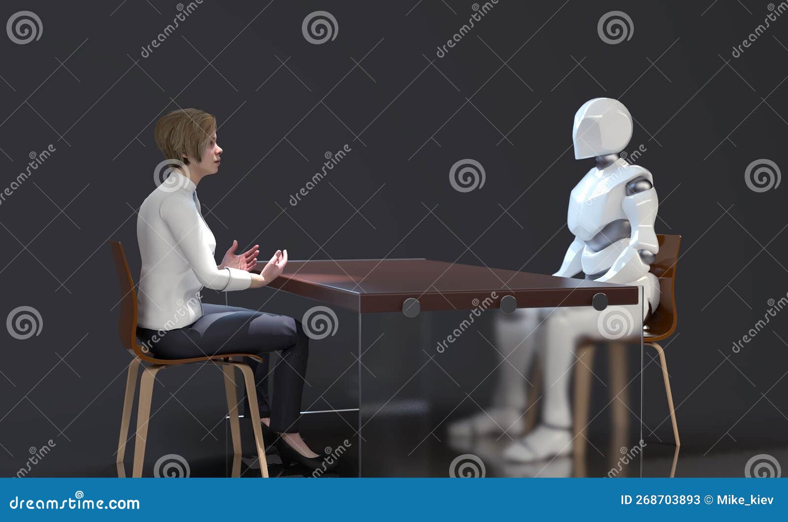 Robot Interviewing An Office Worker. Depicts Automation, Future Job ...