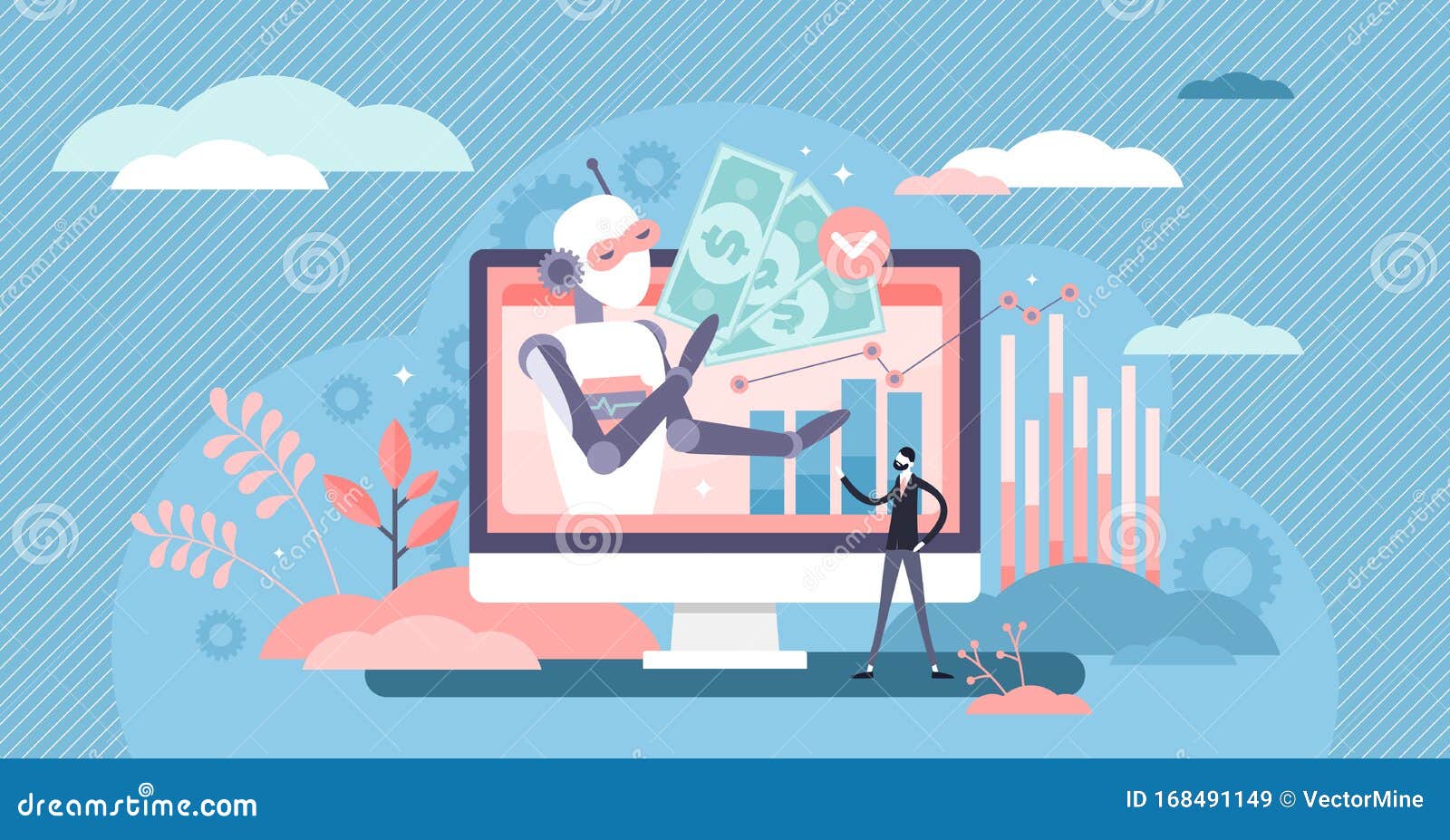 Robot Investing Vector Illustration. Robo-advisor in Tiny Persons ...