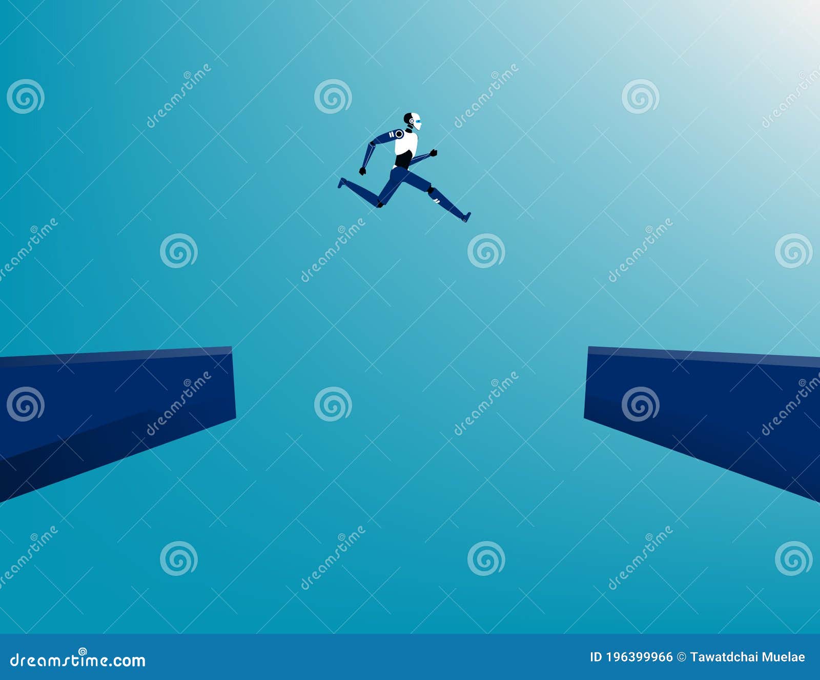 Robot Jumping into Future. Technology Advance and Innovation Automation ...