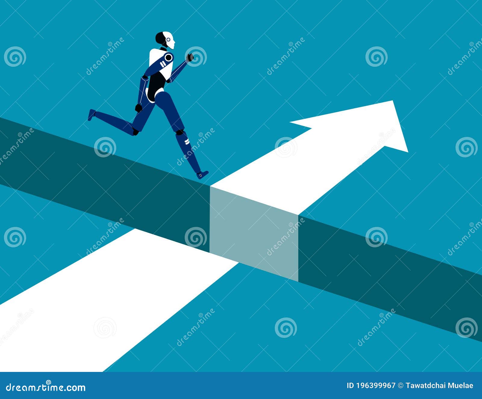 Robot Jumping into Future. Technology Advance and Innovation Automation ...