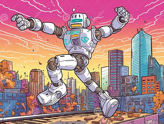 A Robot is Jumping Over a Train Track. Generative AI Image. Stock ...