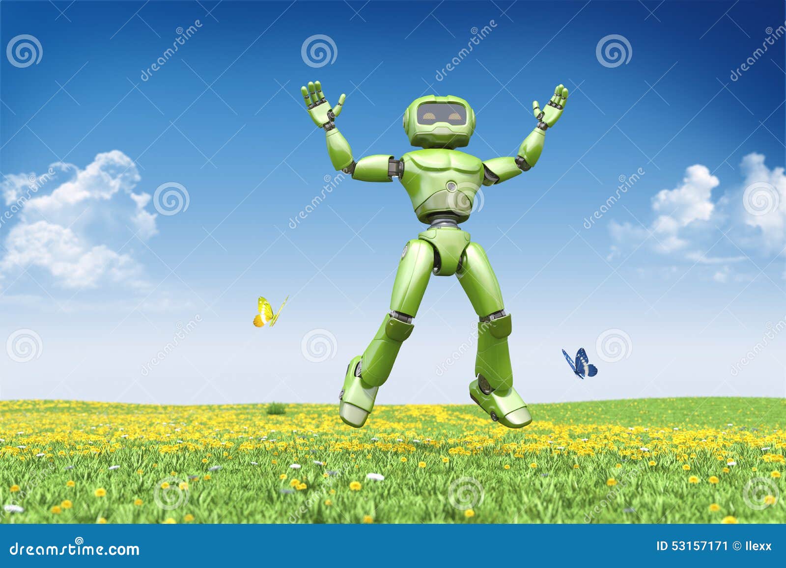 Robot jumps up stock illustration. Illustration of innovation - 53157171