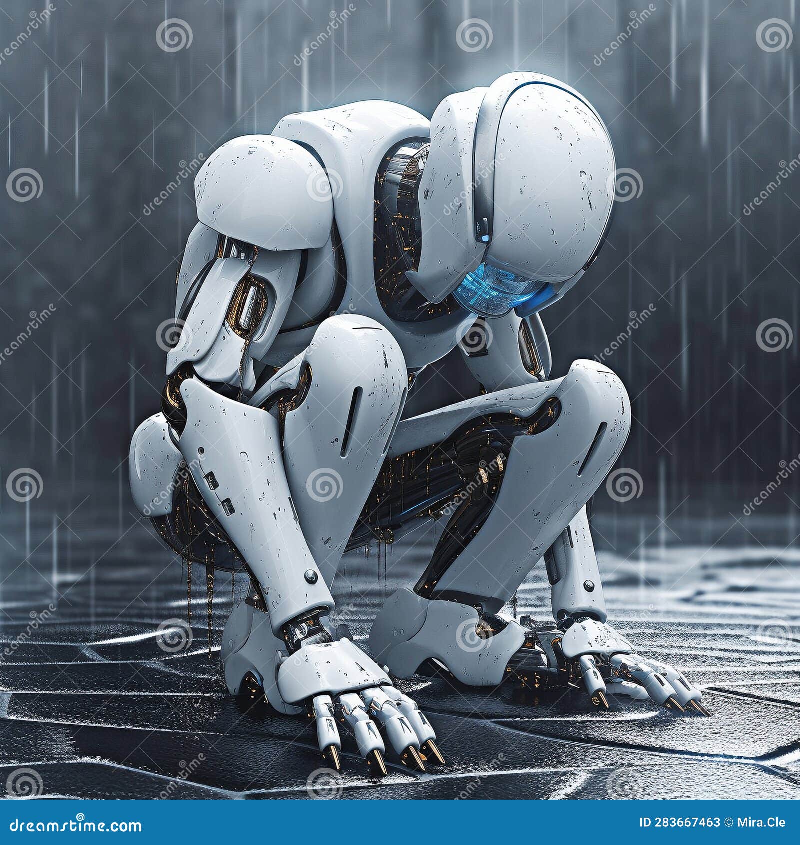 Robot Kneeling and Crying on the Floor, Created with Generative AI ...