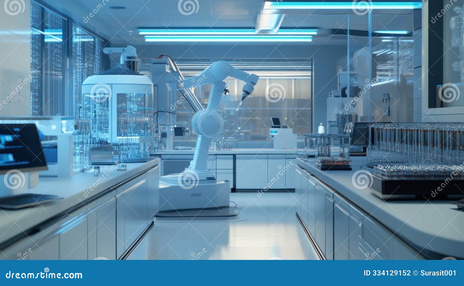 A Robot is in a Lab with a White Background Stock Illustration ...