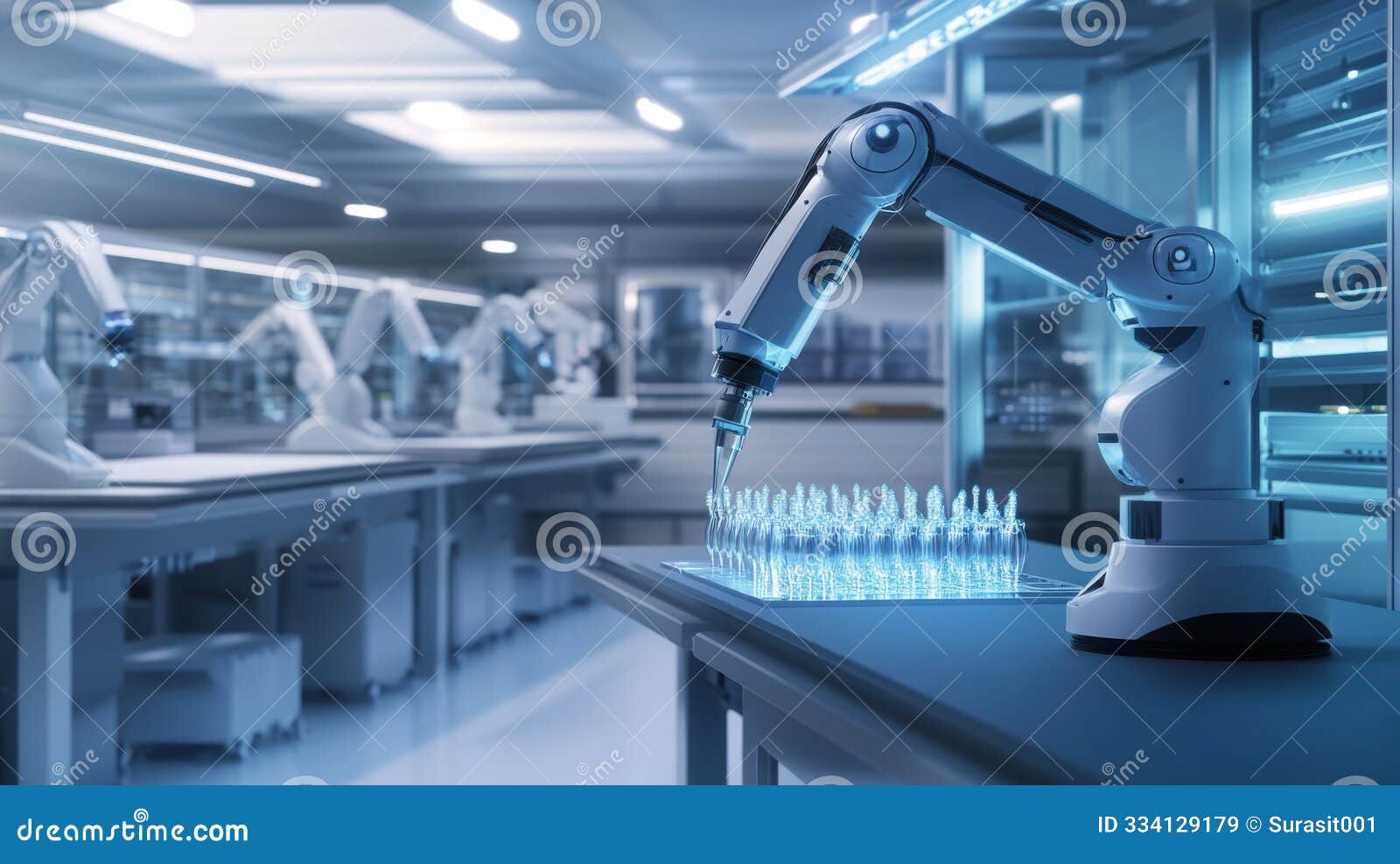 A Robot is in a Lab with a White Background Stock Illustration ...