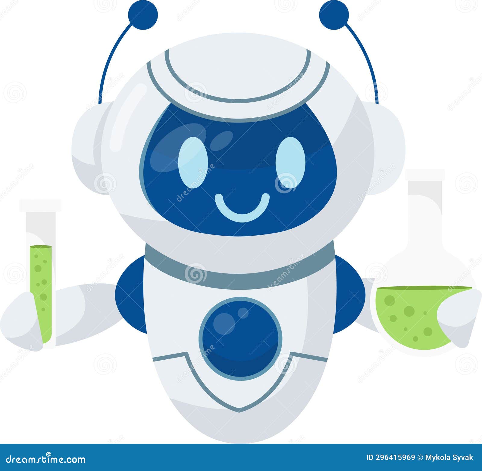Robot with Laboratory Flasks Stock Illustration - Illustration of ...