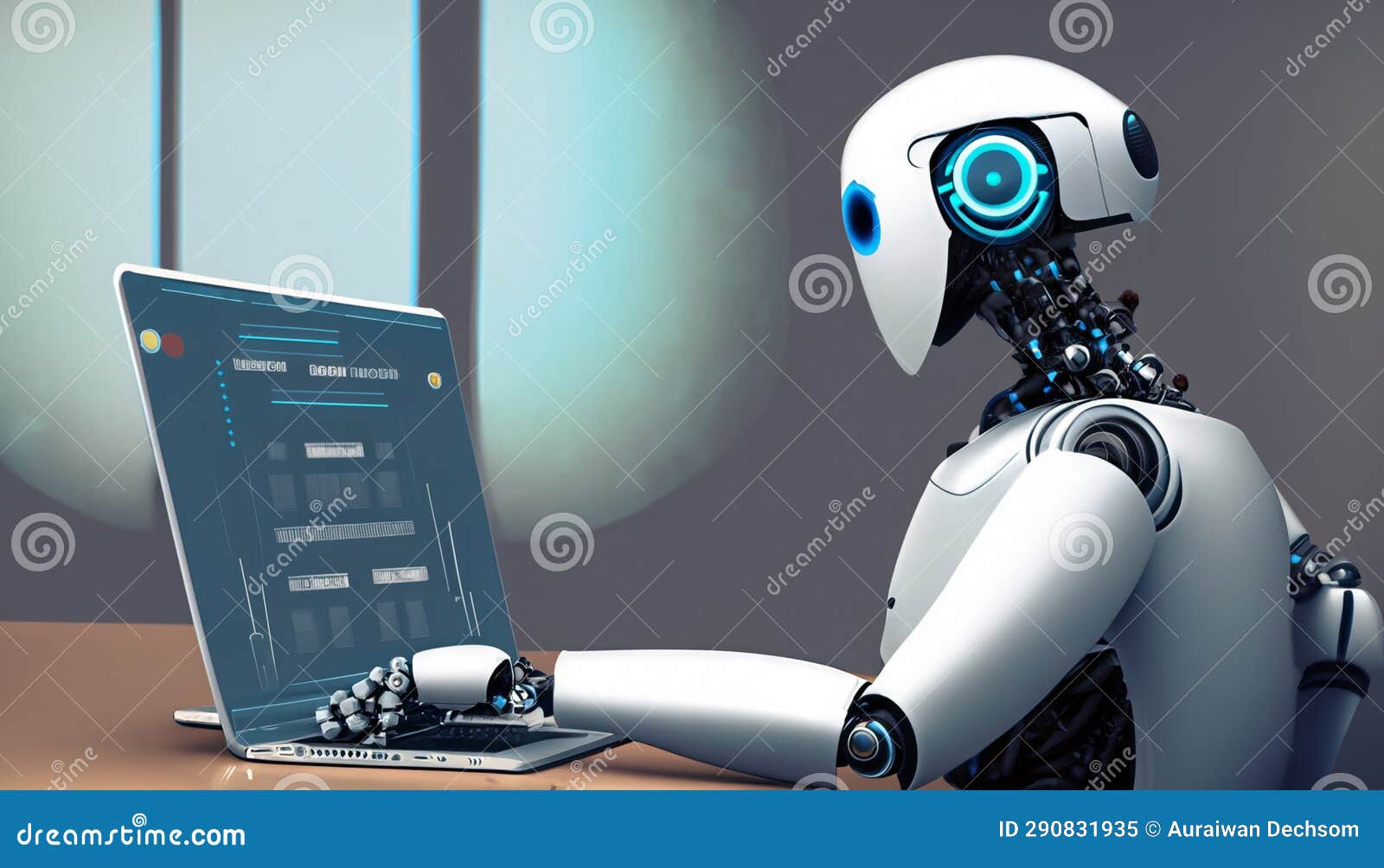 Robot with Laptop. AI Generated Stock Illustration - Illustration of ...