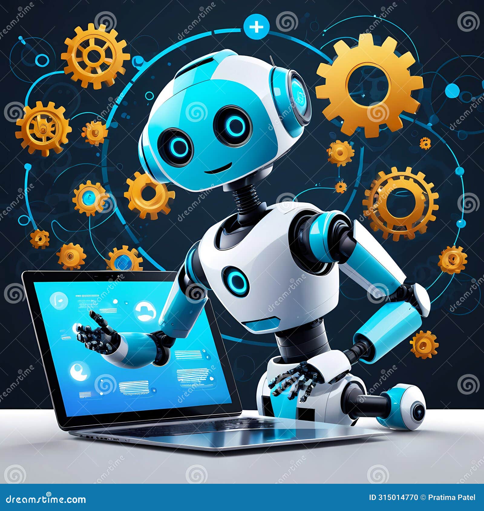 Robot with Laptop, an Engaging Image of Robot Ai Assistant Offering ...