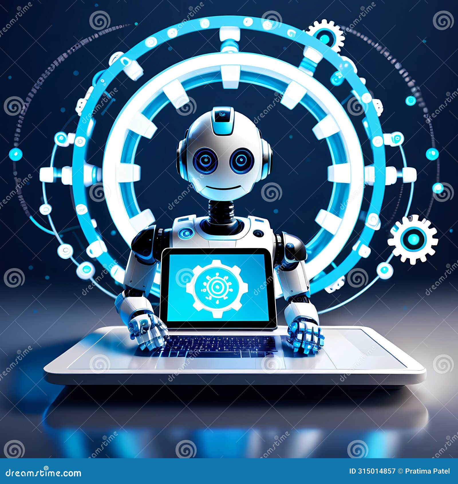 Robot with Laptop, an Engaging Image of Robot Ai Assistant Offering ...