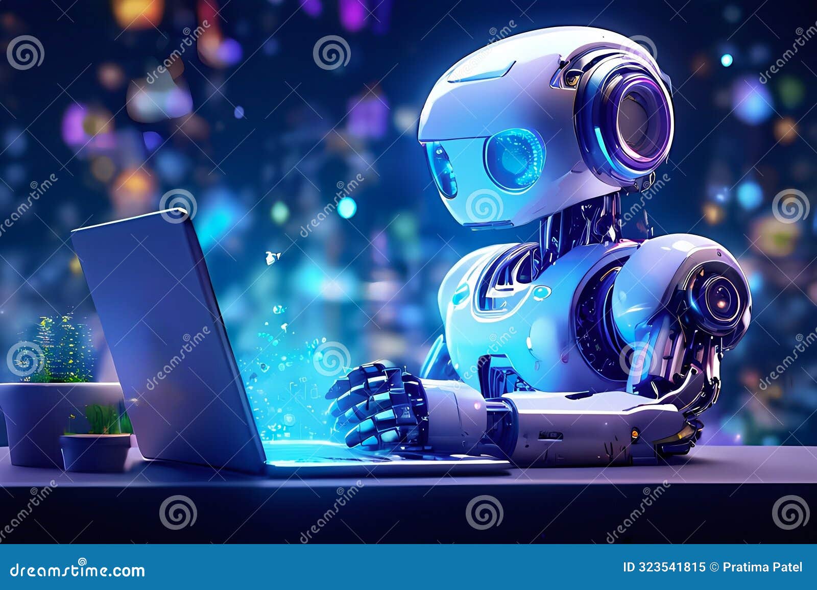 Robot with Laptop, an Engaging Image of a Robot, Ai Assistant Offering ...