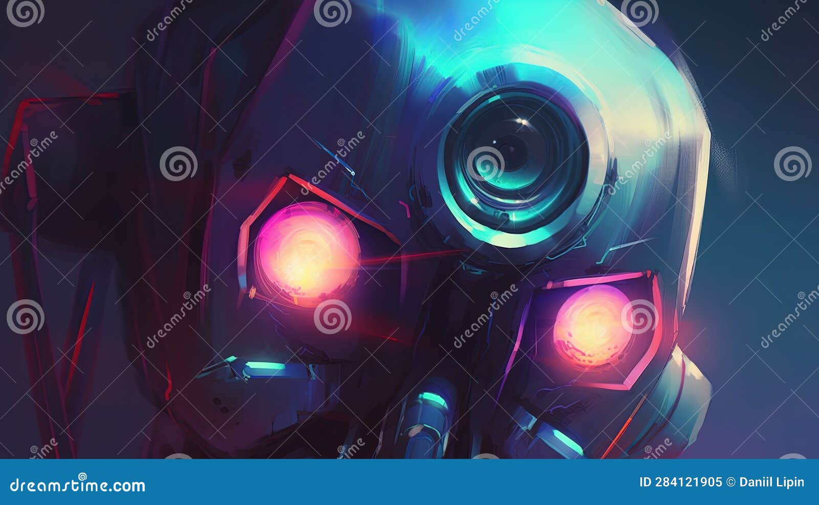 A robot with laser eyes stock illustration. Illustration of science ...