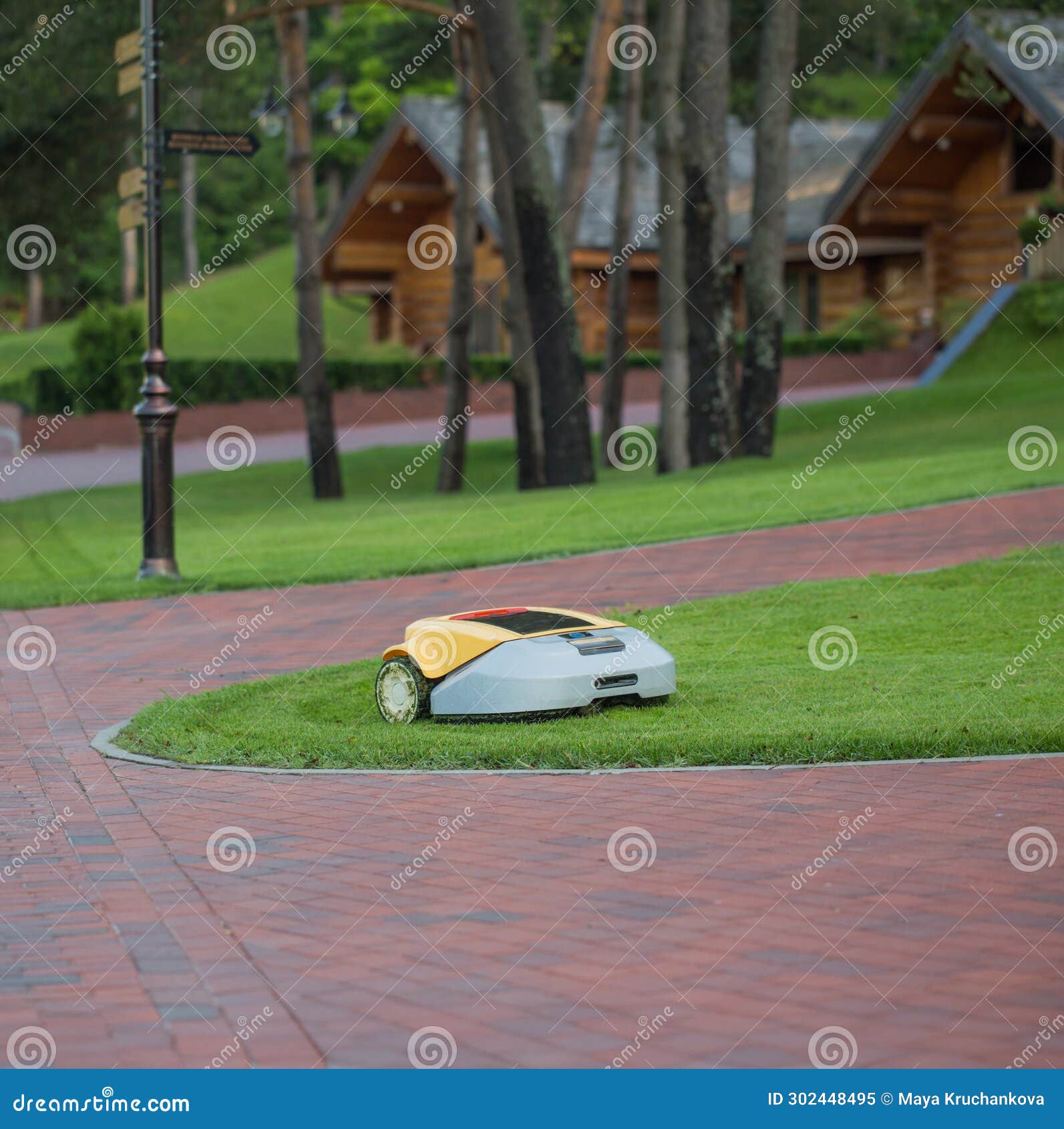 Robot Lawn Mower on Green Grass Stock Image - Image of cutting, space ...