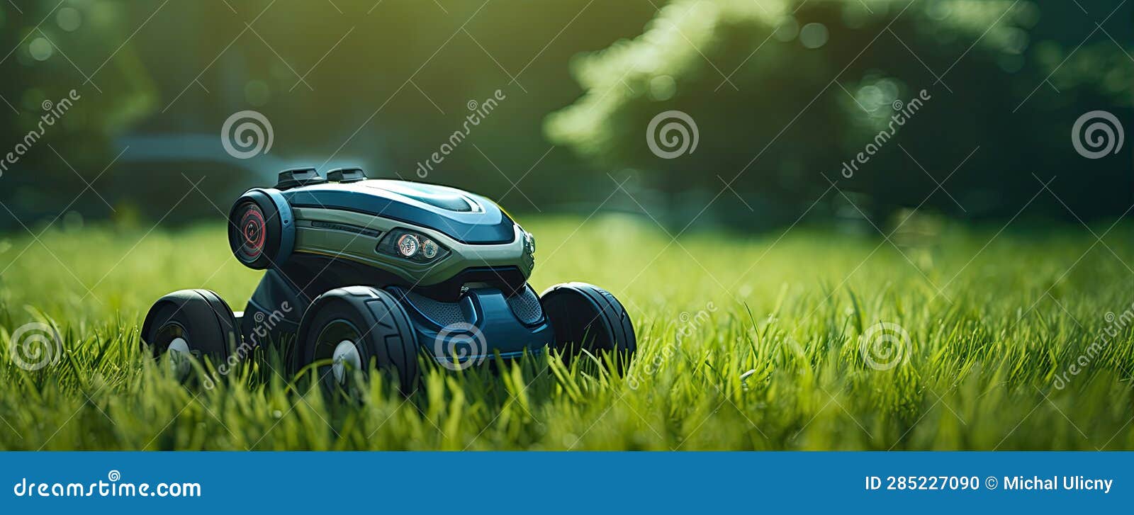Robot Lawn Mower on Green Grass, Generative Ai Stock Photo - Image of ...