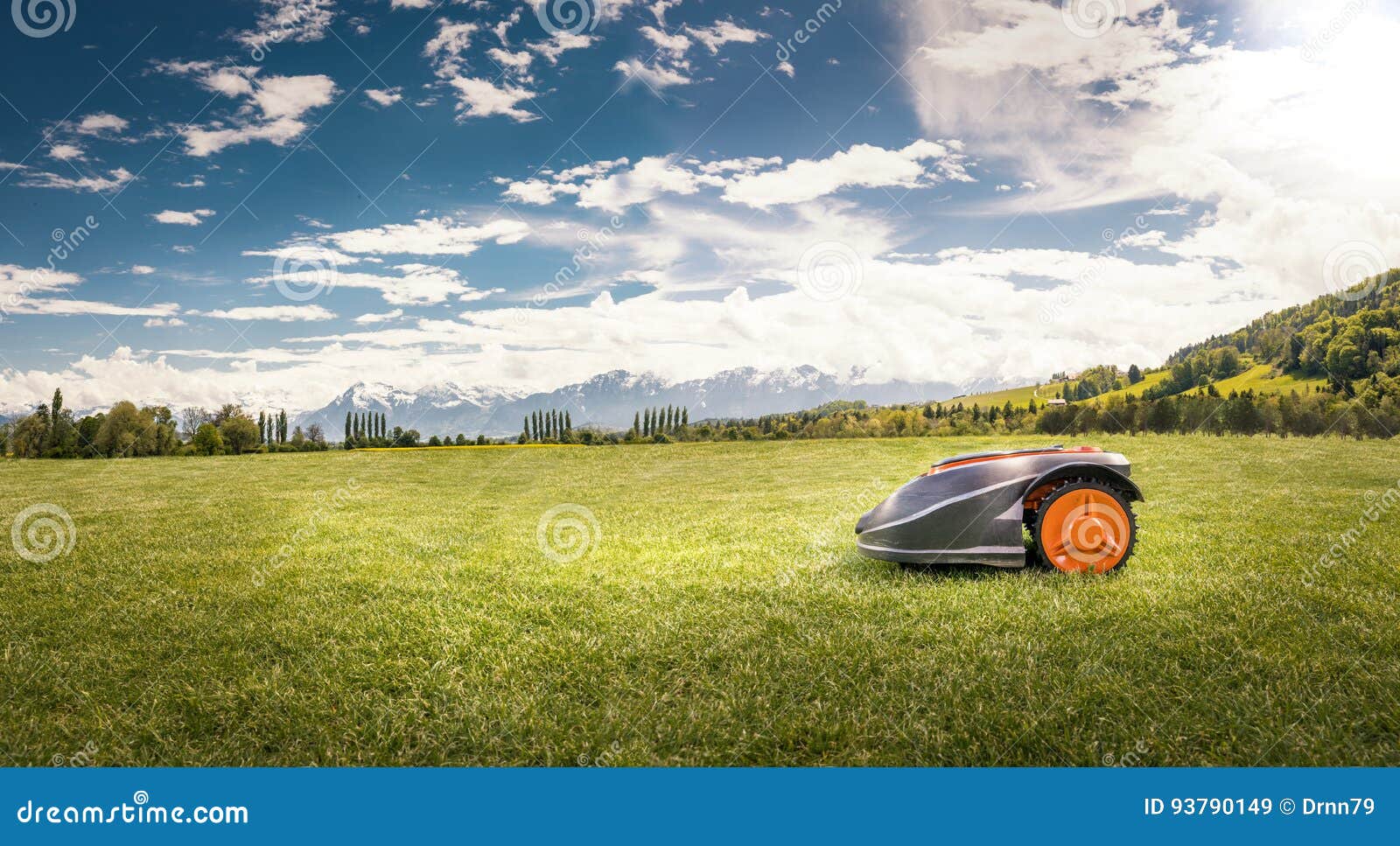 Robot lawn mower stock image. Image of mountains, automatically - 93790149
