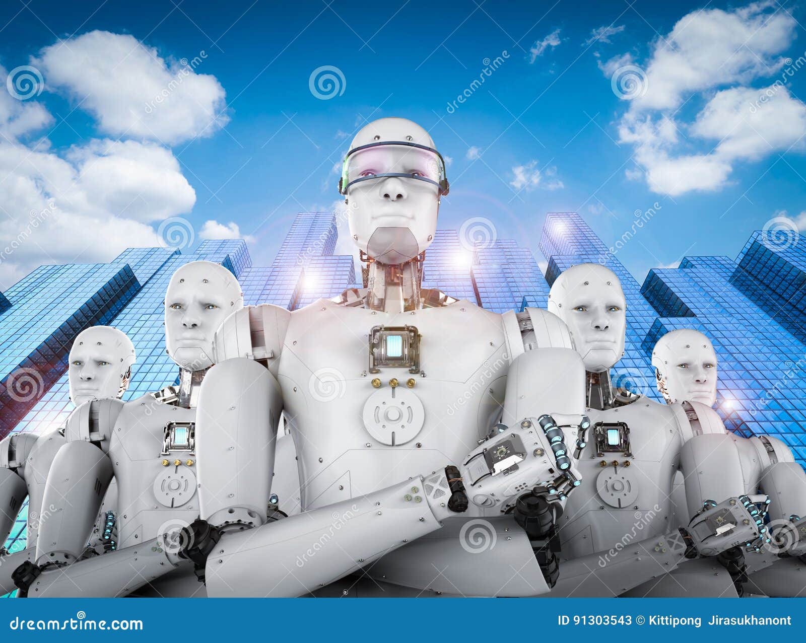 Robot leader with team stock image. Image of robot, rise - 91303543