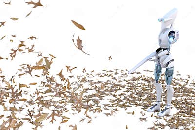 Robot with Leaf Blower stock illustration. Illustration of machine ...