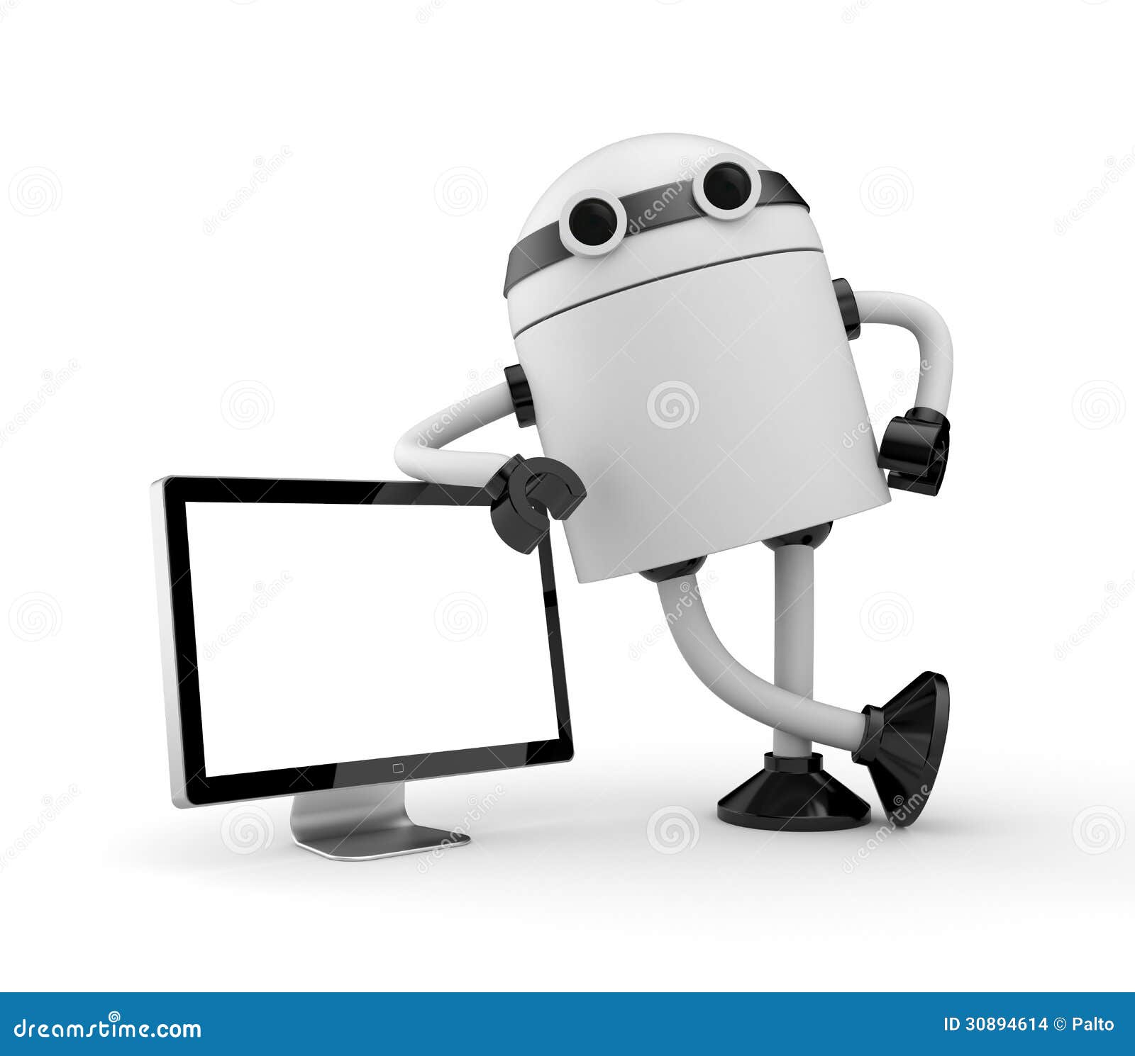 Robot leaning on monitor stock illustration. Illustration of frame ...