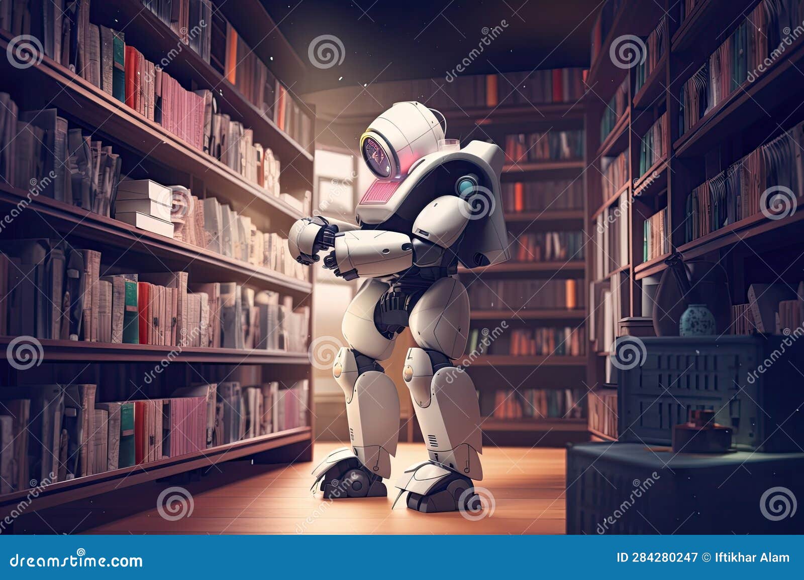 Robot At Bookshelf Stock Photography | CartoonDealer.com #15174584