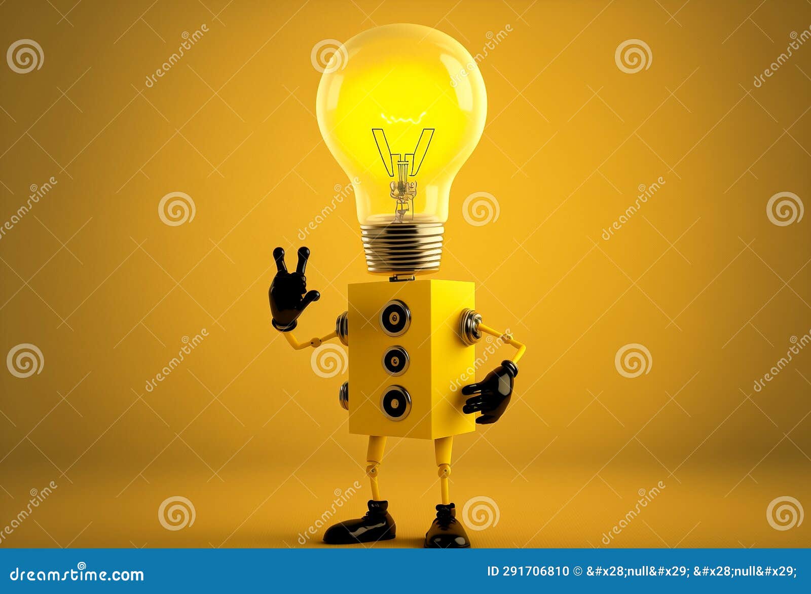 A Robot with a Light Bulb Head on a Yellow Background.3d Idea and ...