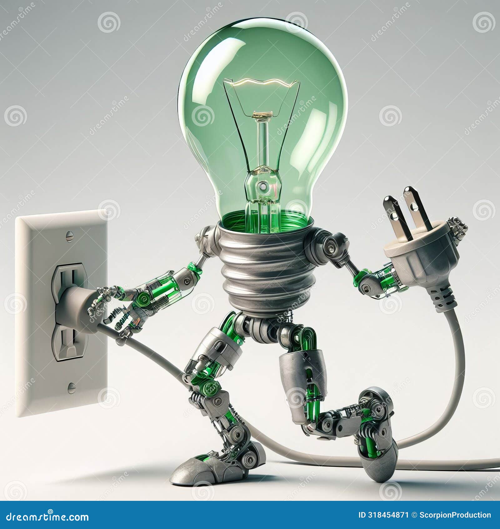 Robot with Light Bulb Plugging into Socket Stock Image - Image of power ...