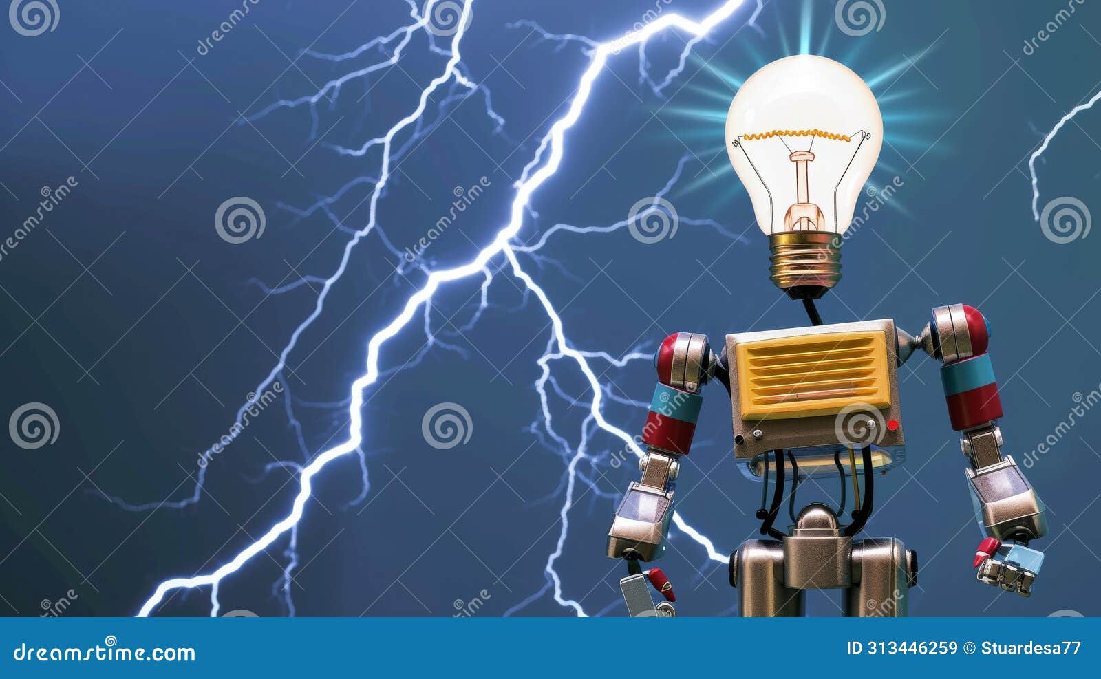 Robot with Light Bulb in Thunderstorm Stock Image - Image of scifi ...