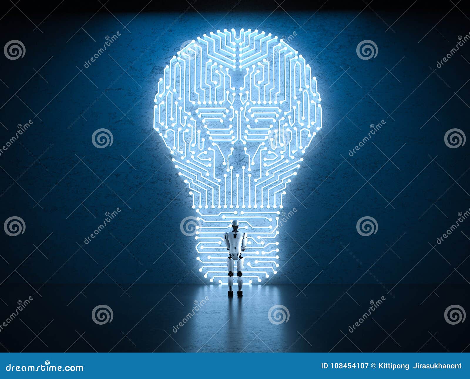Robot with lightbulb stock illustration. Illustration of digital ...