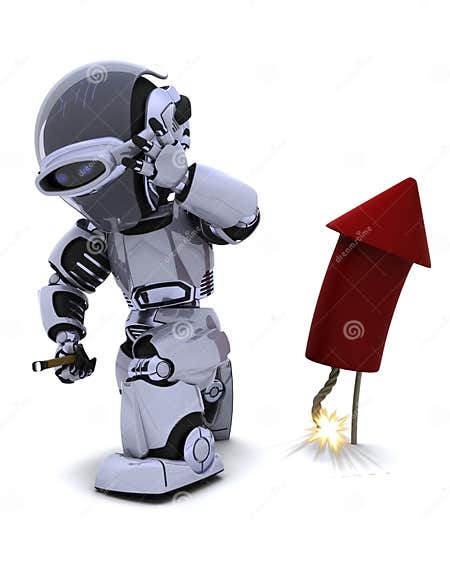 Robot lighting a firework stock illustration. Illustration of render ...
