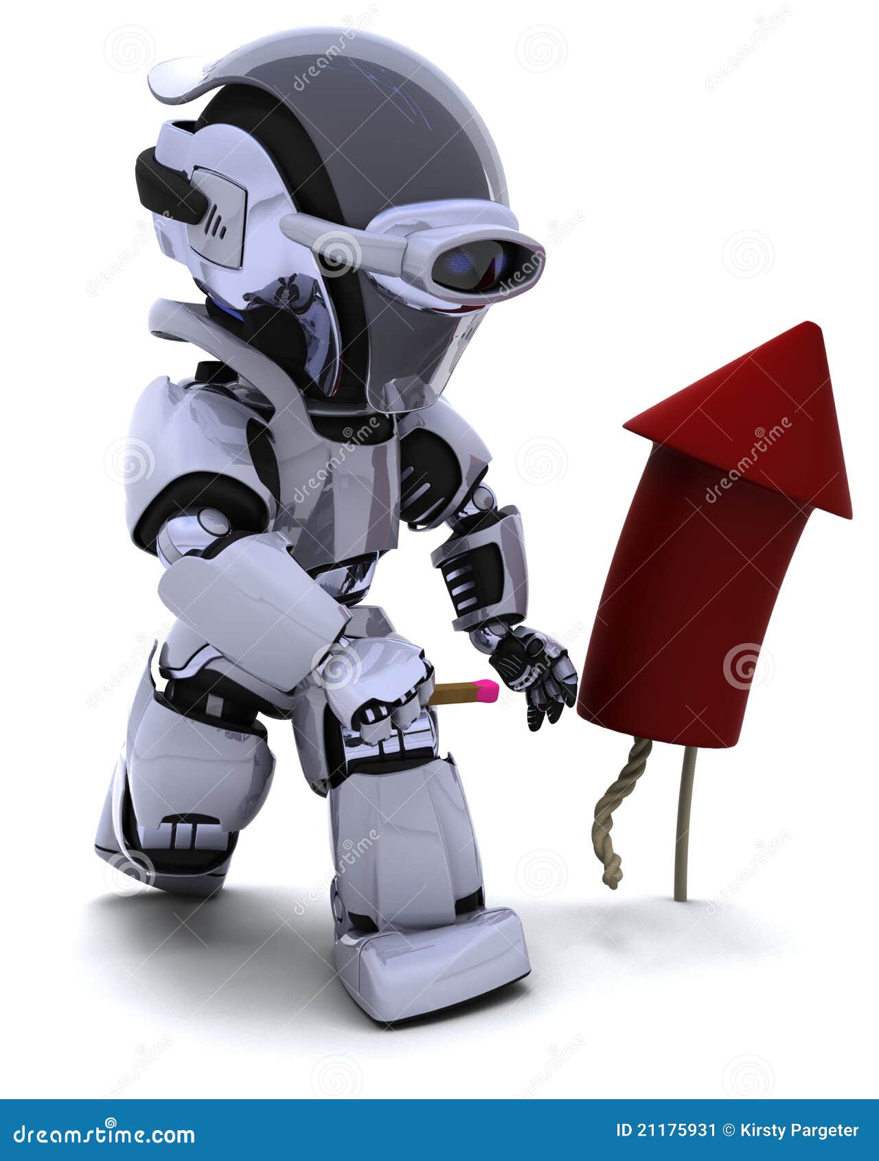 Robot lighting a firework stock illustration. Illustration of cute ...