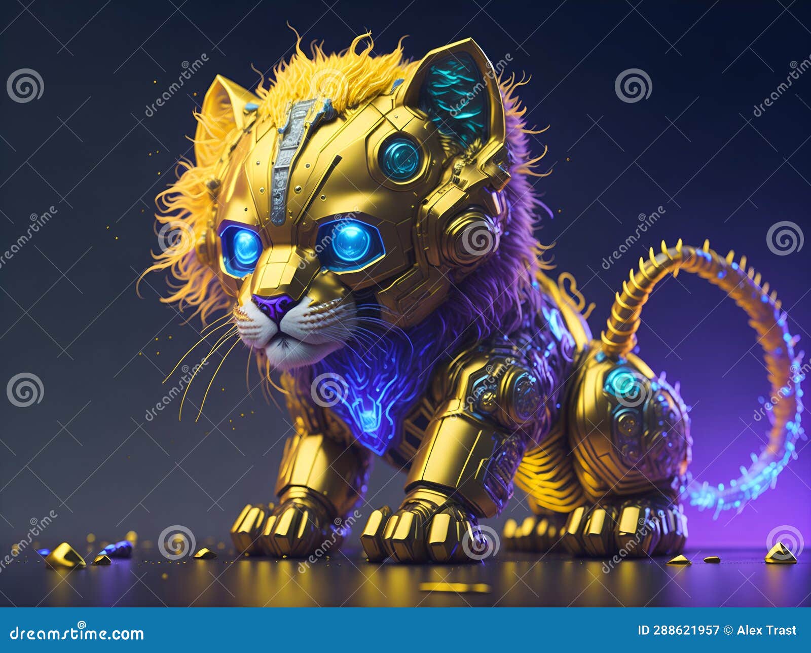 The Robot Lion Neon Cyberpunk Style Design Features A Fusion Of ...