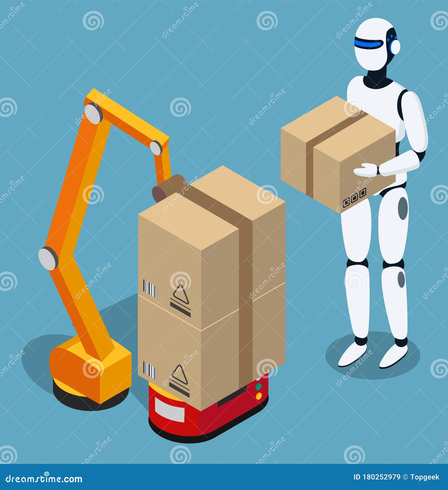 Robot and Loading Machine at Delivery Service Stock Vector ...