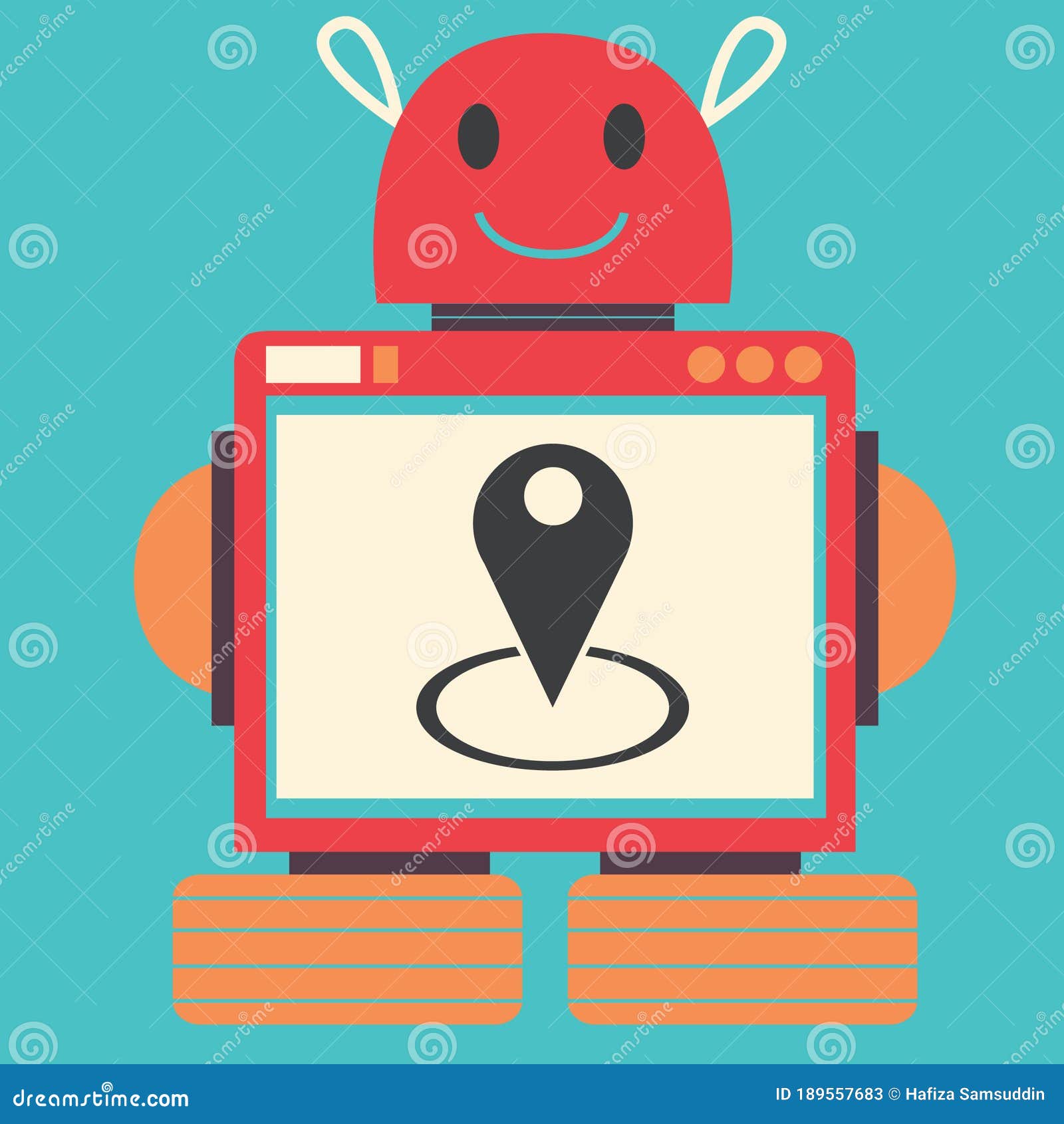 Robot with Location Pointer. Vector Illustration Decorative Design ...