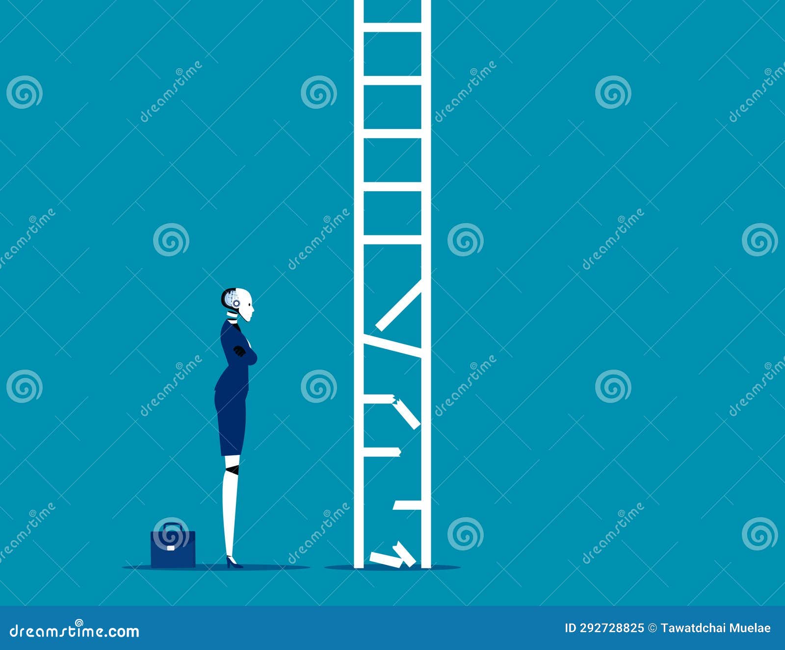 Robot Looking at Broken Ladder. Business Artificial Intelligence Stock ...