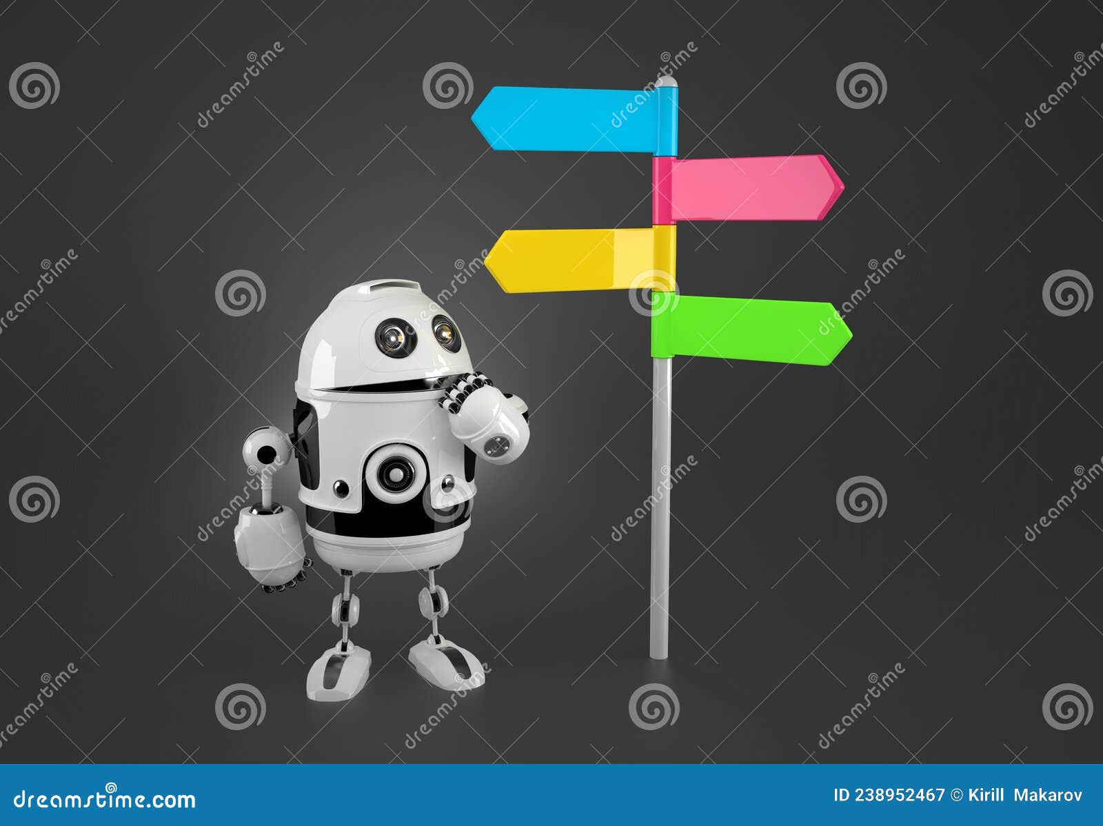 Robot Looking at Colorful Way Sign Stock Illustration - Illustration of ...