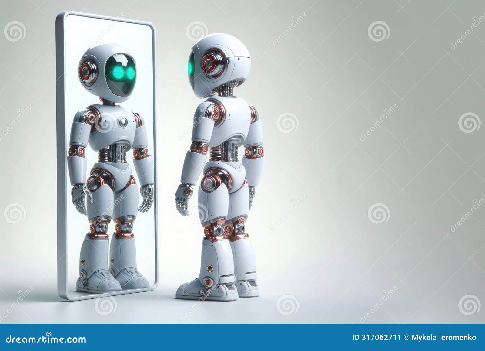 A Robot Looking at Itself in the Mirror. Space for Text. Stock Image ...