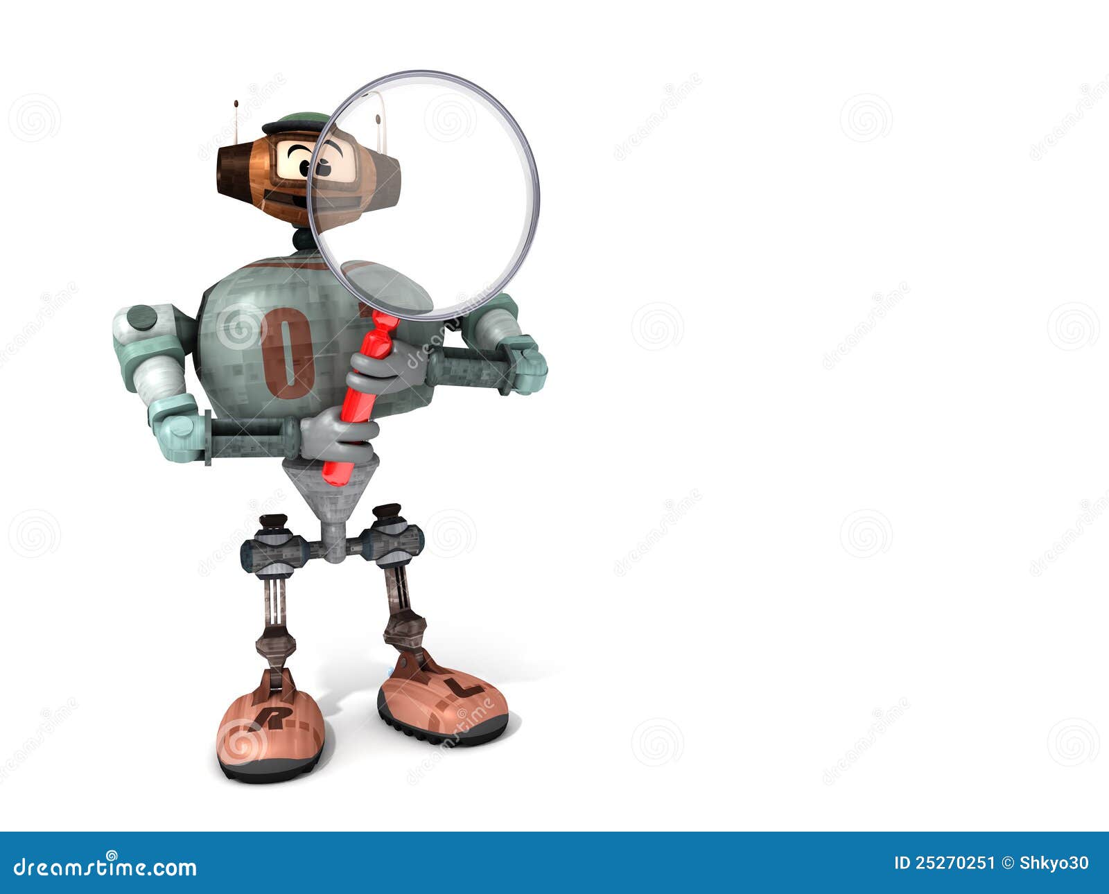Robot Looking through a Magnifying Glass Stock Illustration ...