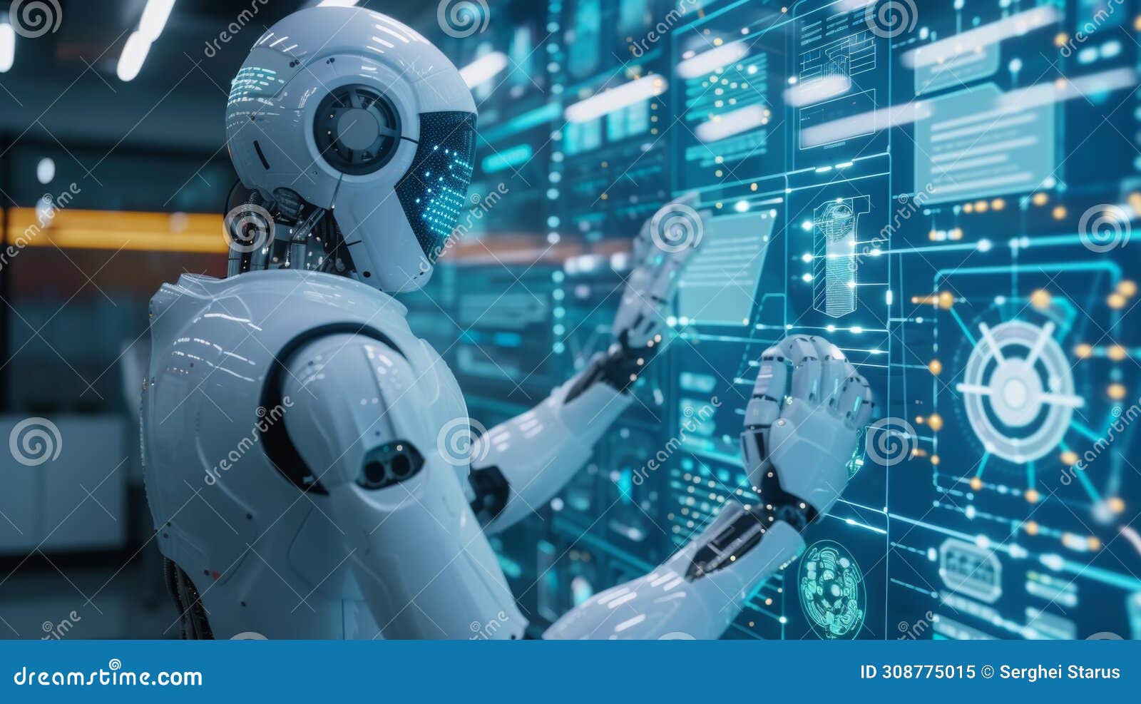 A Robot is Looking at a Screen with Many Different Buttons, AI Stock ...