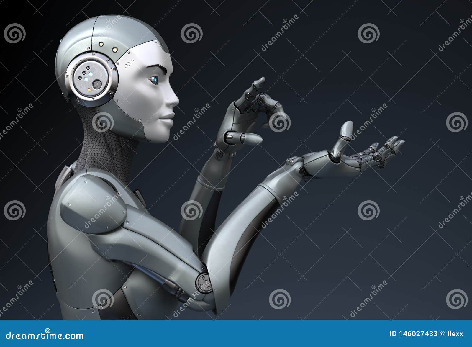 Robot is Looking at Something in His Hand Stock Illustration ...