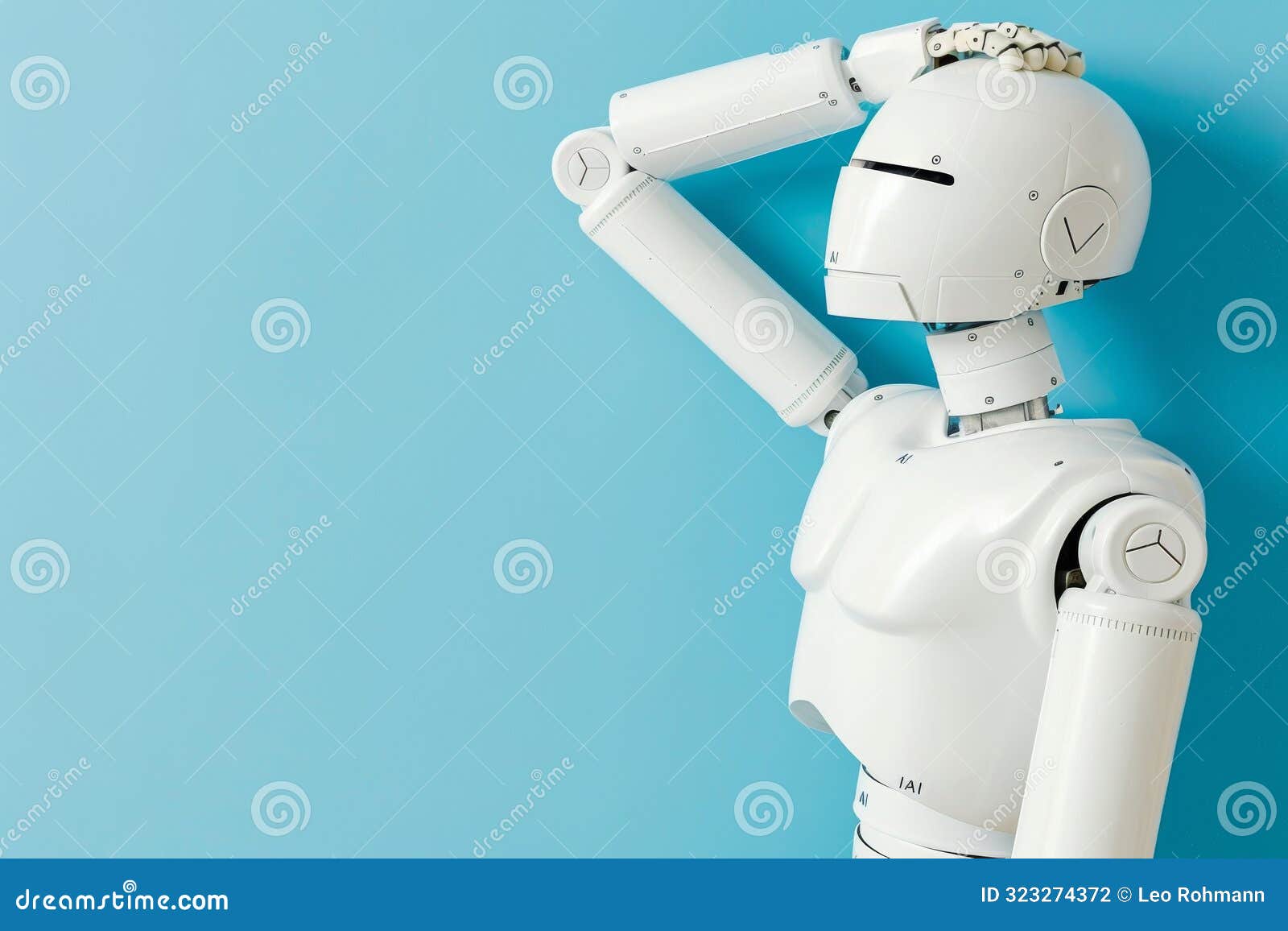 Robot Looking Up with a Thoughtful Expression, Representing Artificial ...