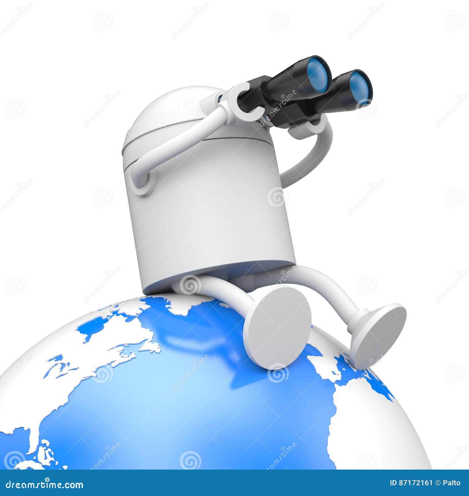 The Robot Looks To the Future through Binoculars Stock Illustration ...
