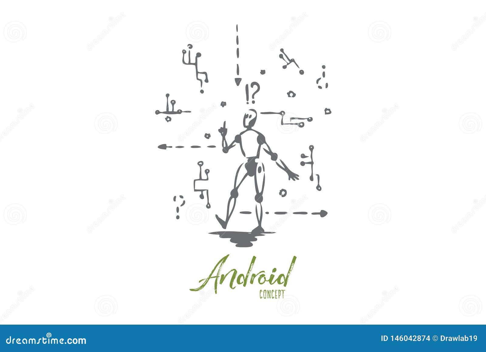 Robot Machine Scheme Microchip Android Concept Hand Drawn Isolated