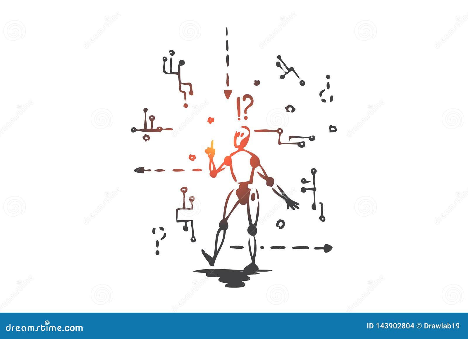 Robot, Machine, Scheme, Microchip, Android Concept. Hand Drawn Isolated ...