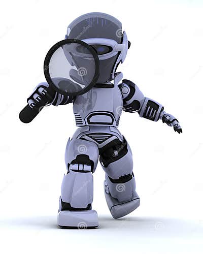 Robot with Magnifying Glass Stock Illustration - Illustration of ...