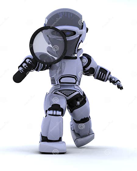 Robot with Magnifying Glass Stock Illustration - Illustration of ...