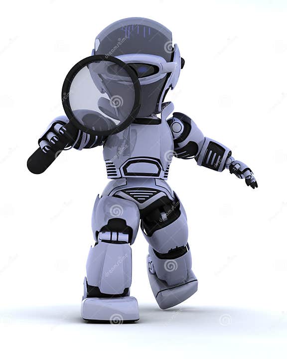 Robot with Magnifying Glass Stock Illustration - Illustration of ...